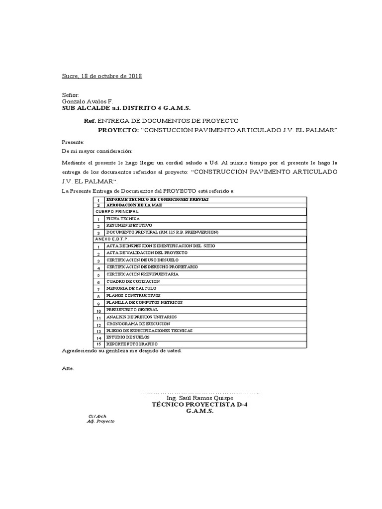 Carta Entrega de Proyecto | PDF