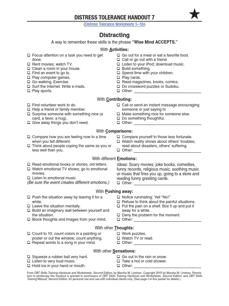 Distress Tolerance DBT Skills (Distractions) | PDF | Self-Improvement