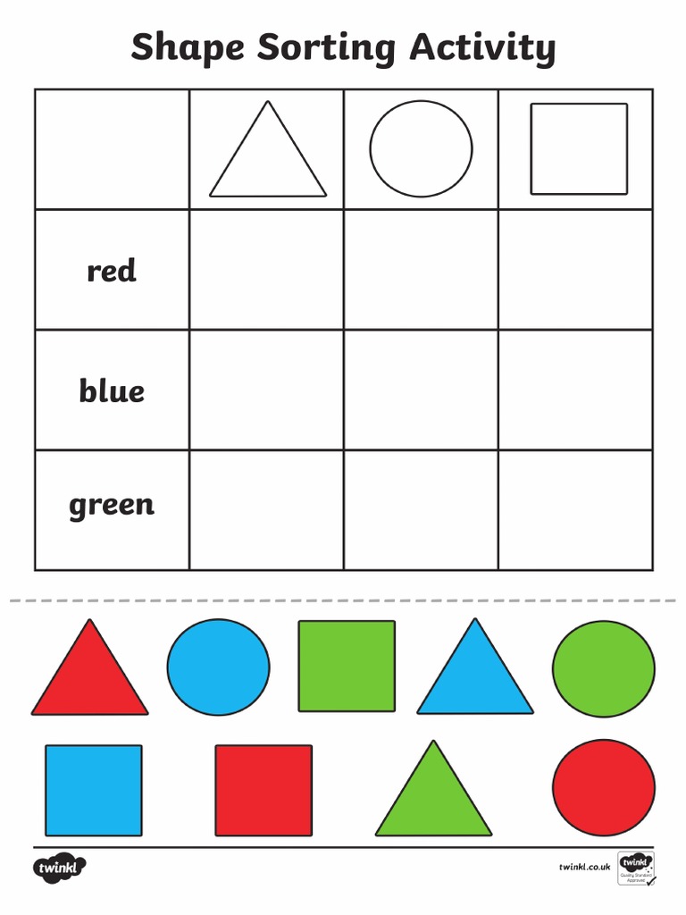 Shape Sorting Cut and Paste Worksheet | PDF