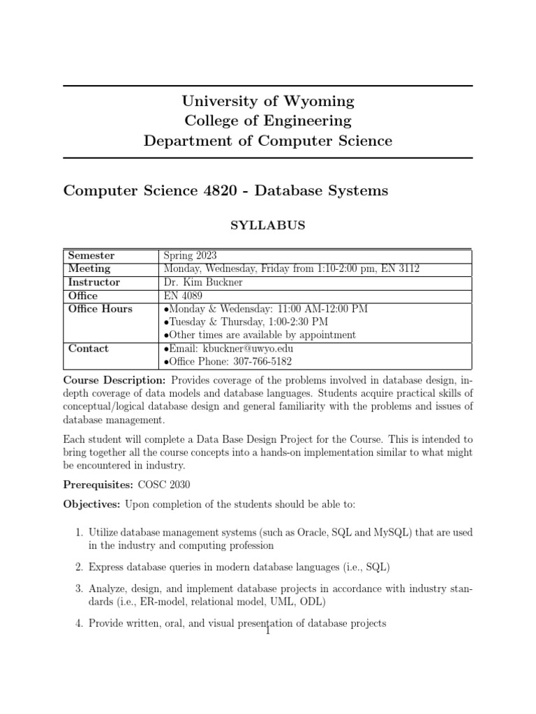 Syllabus | PDF | Databases | Relational Model Syllabus | PDF | Databases | Relational Model