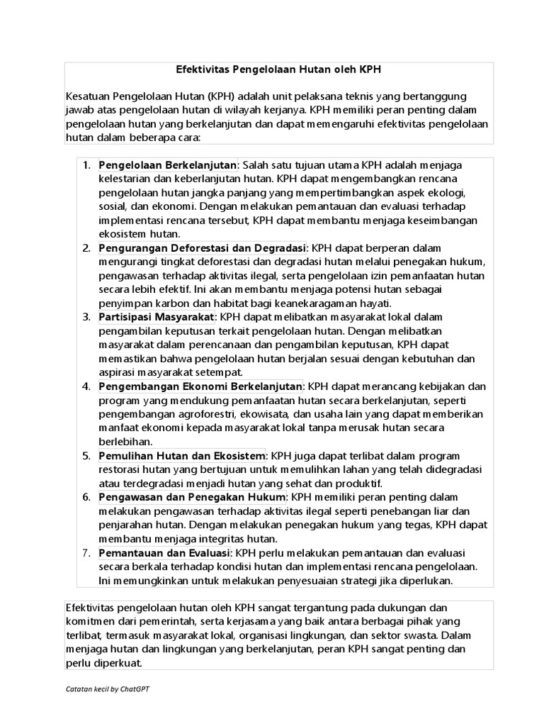 Catatan 2 Efektivitas Pengelolaan Hutan Oleh KPH | PDF