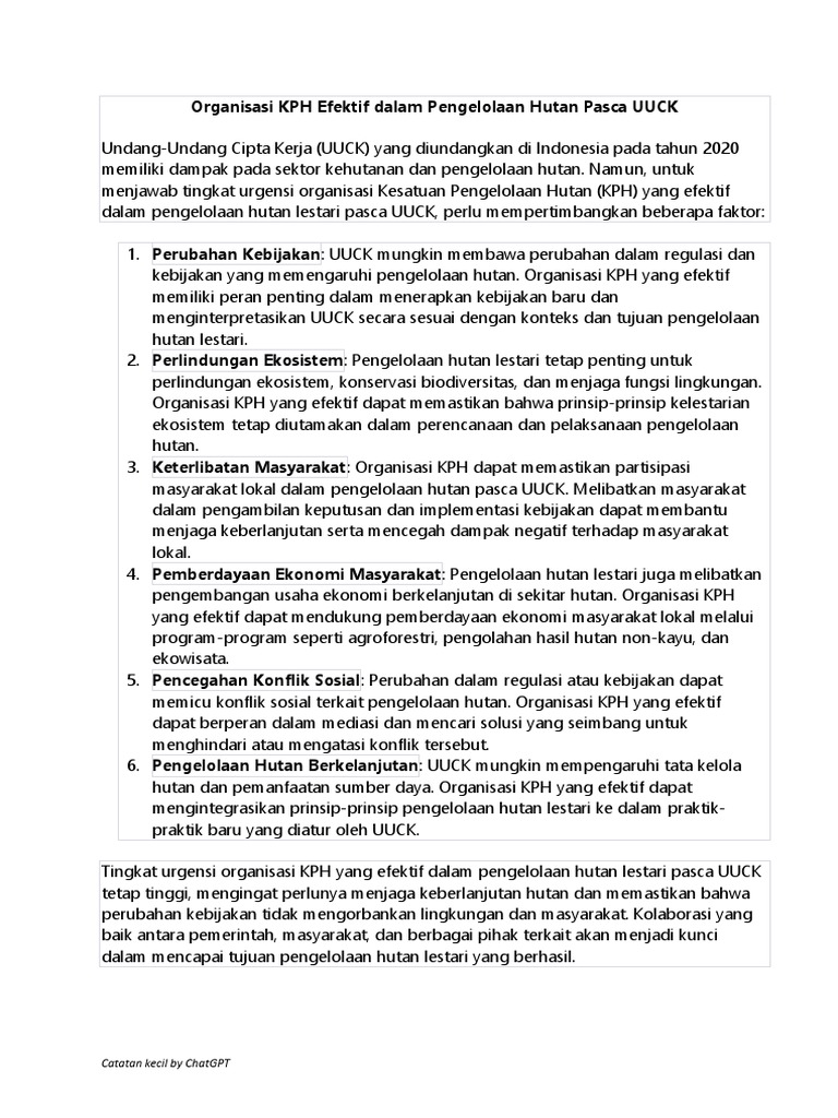 Catatan 7 Organisasi KPH Efektif Dalam Pengelolaan Hutan Pasca UUCK | PDF