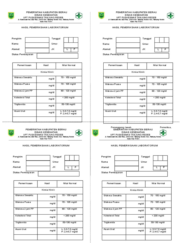 Form Hasil Kimia Darah Pdf