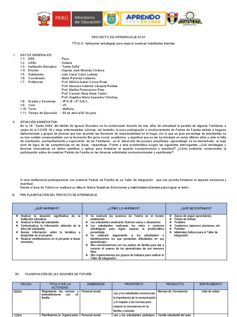 Proyecto de Aprendizaje #01 | PDF | Evaluación | Aprendizaje