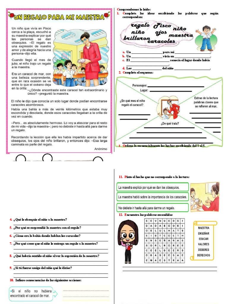 Ficha de La Lectura Del Dia Del Maestro - Comunicacion | PDF
