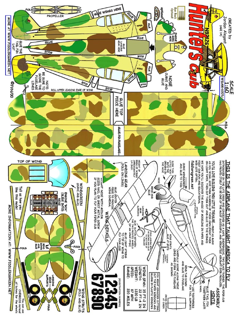 (Paper Model) (Airplane) (Fiddlers Green) Hunters Camo J3 Cub | PDF