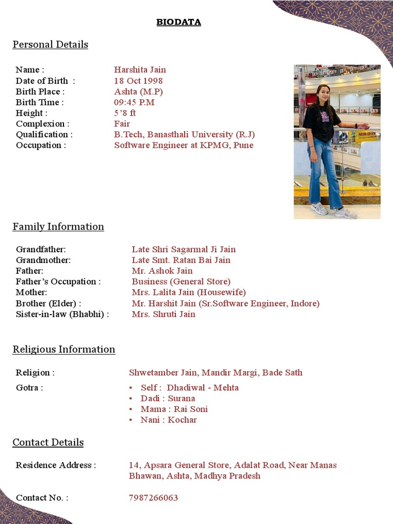Harshita Jain - Biodata | PDF