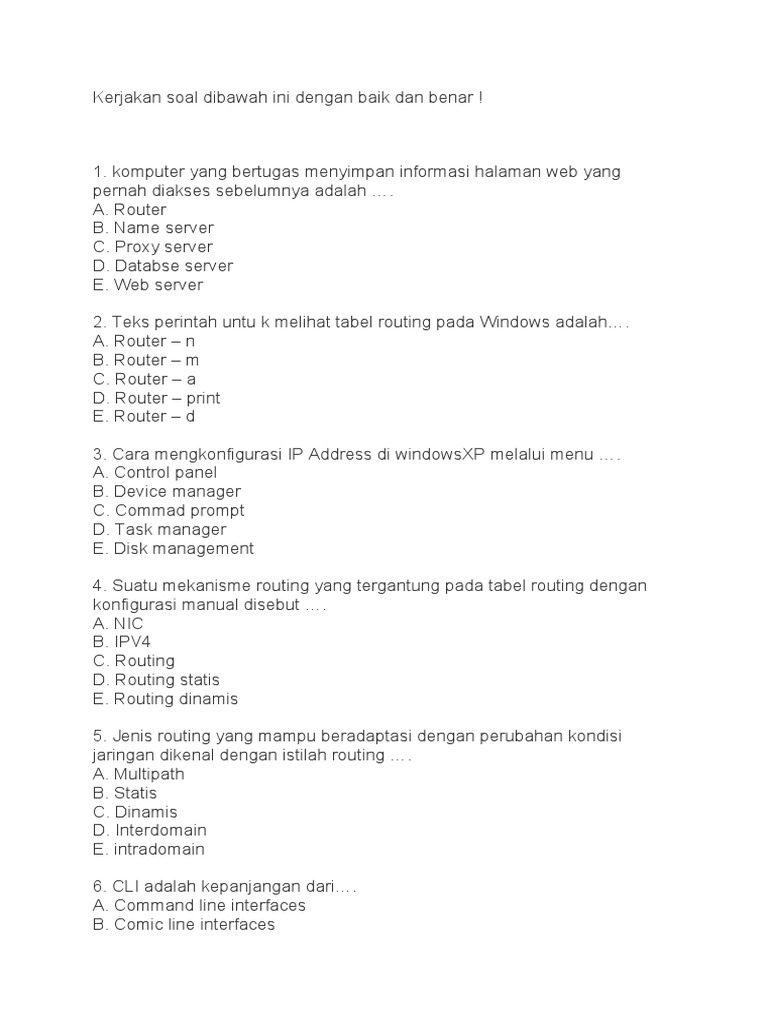 Soal Mekanisme Routing dan Jaringan | PDF | Komputer