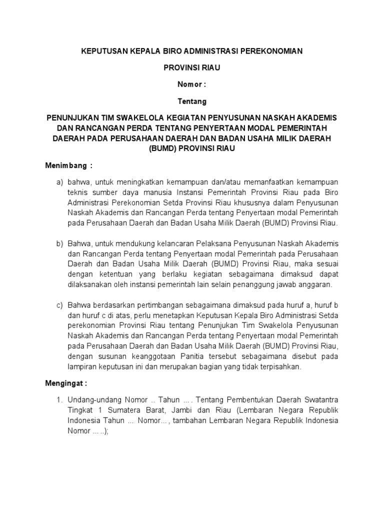 Keputusan Kepala Biro Adm Tentang SK Tim Swakelola | PDF