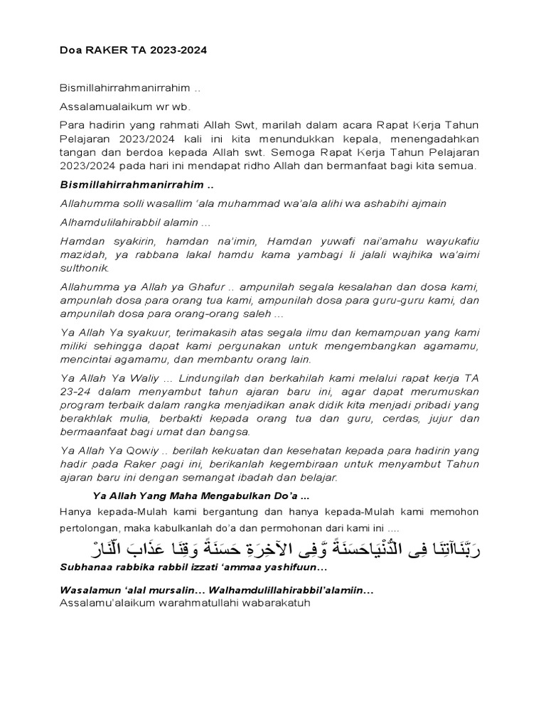 Doa Raker Ylpaf 2023-2024 | PDF