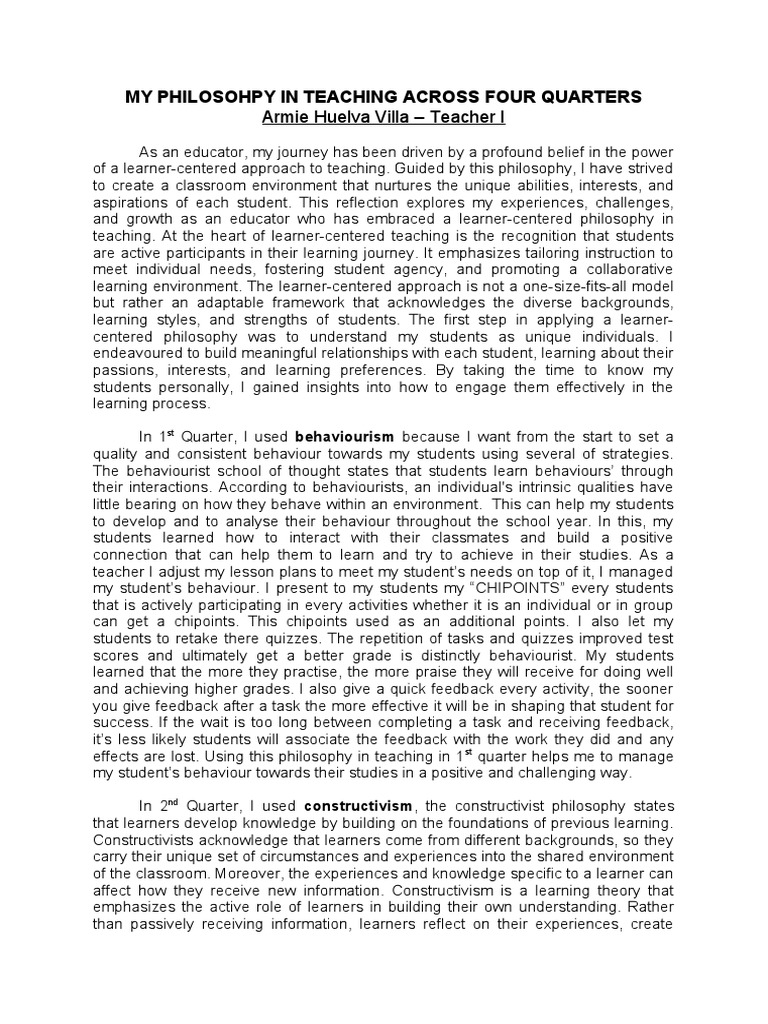 My Philosohpy in Teaching Across Four Quarters | PDF | Constructivism ...