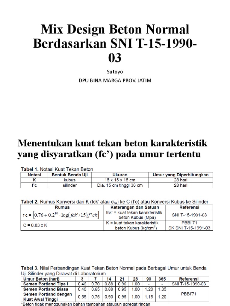 Mix Design Beton Normal Berdasarkan SNI T-15-1990-03 | PDF