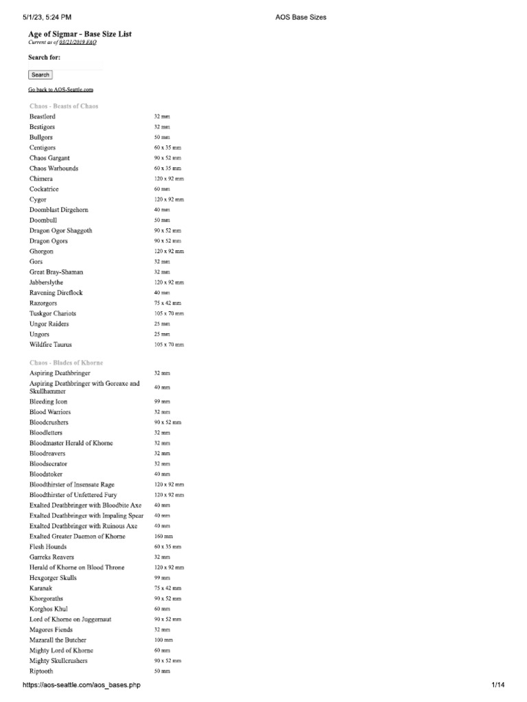 Aos Base Sizes | PDF