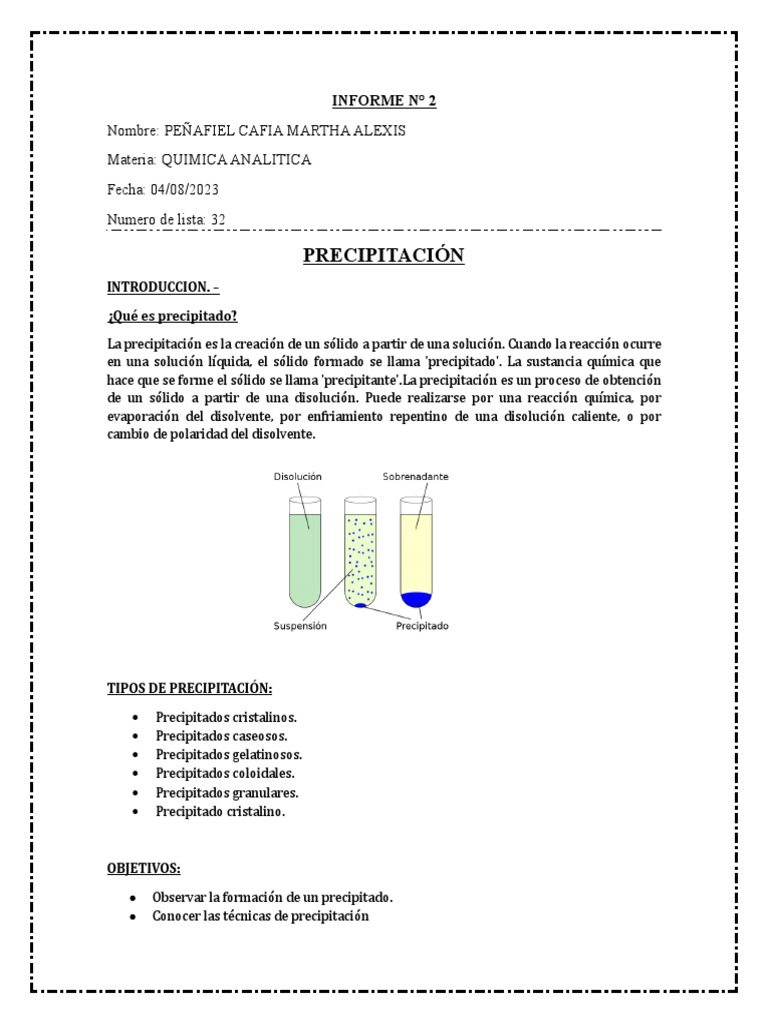 Formación de Precipitados en Química | PDF | Cocina, comidas y vino