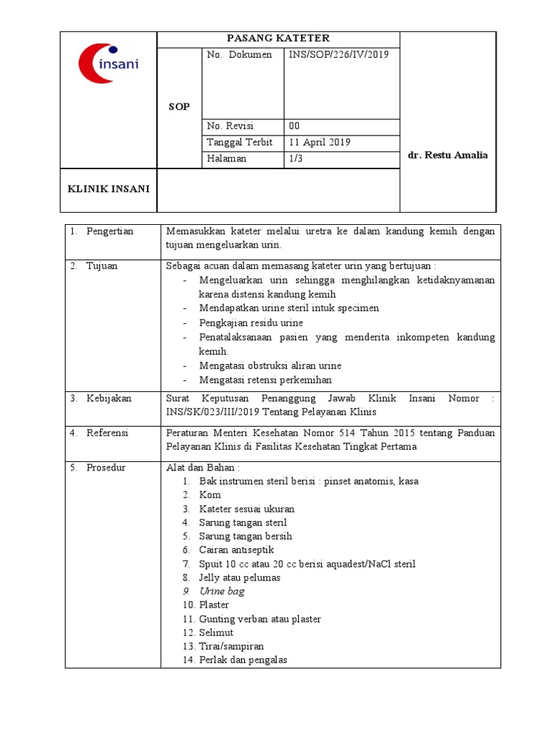 Prosedur Pemasangan Kateter Urin | PDF