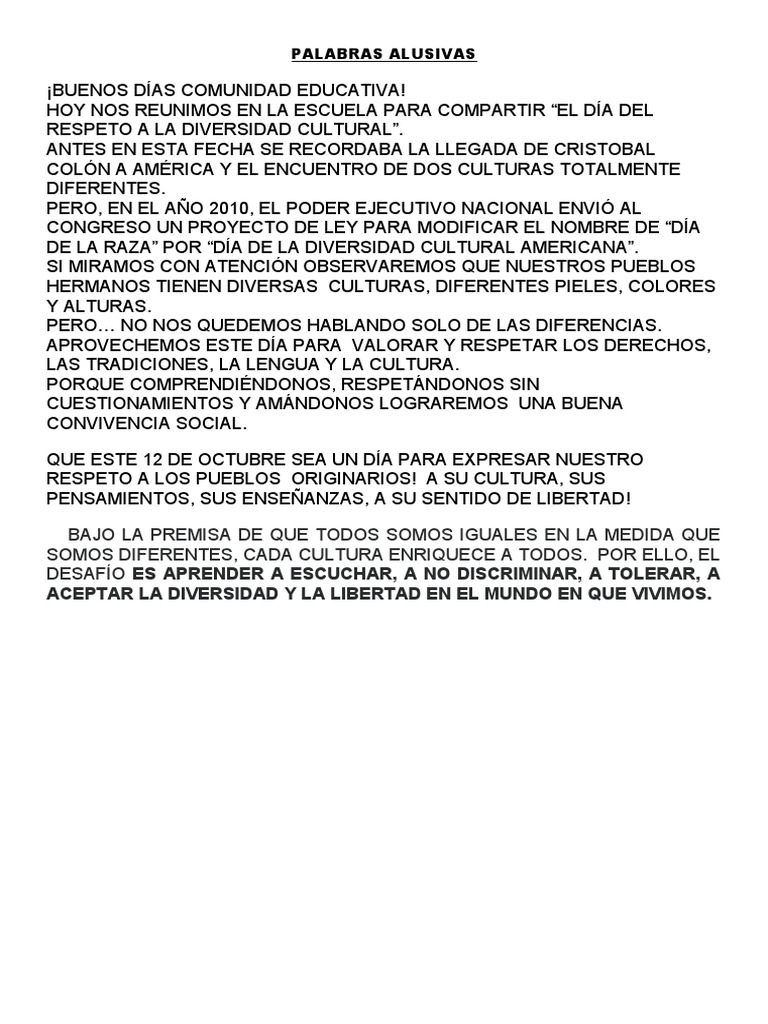 PALABRAS ALUSIVAS 12 de Octubre | PDF