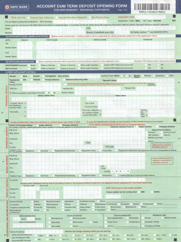 HDFC NRO Application Form Pg.1 | PDF