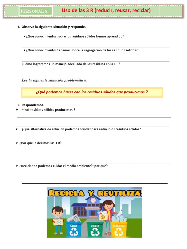 D1 A2 FICHA PS. Uso de Las 3 R (Reducir, Reusar, Reciclar) | PDF ...