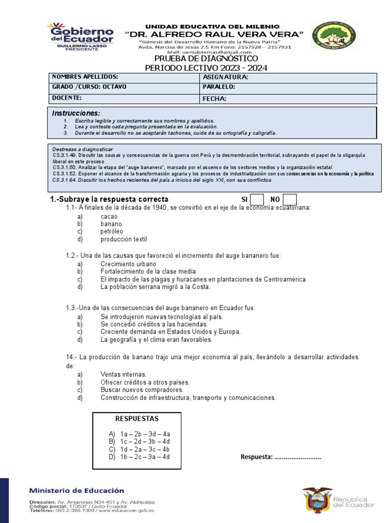 Evaluacion Diagnostica Octavo | PDF