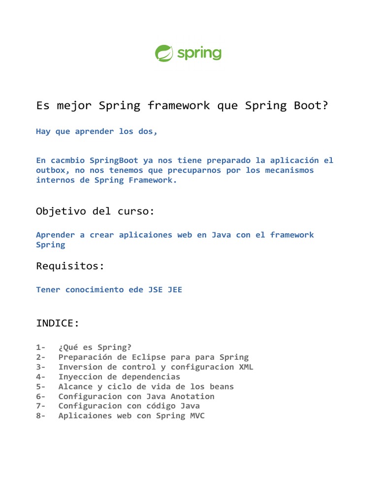 Spring Info Pdf Spring Framework Java Lenguaje De Programación