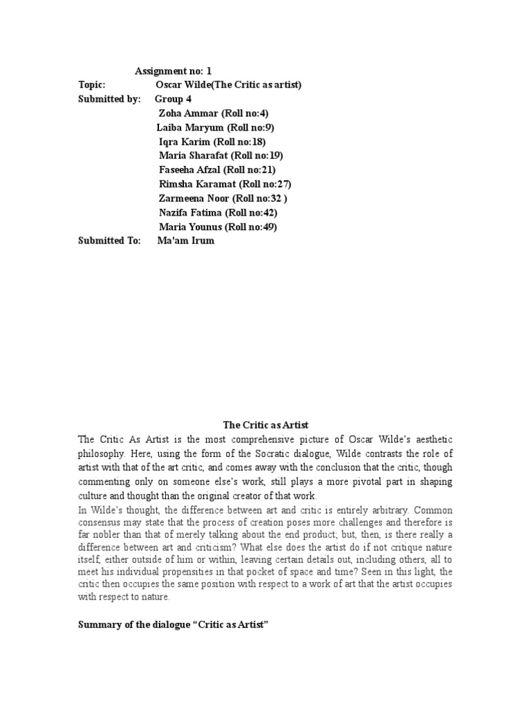 The Critic As Artist | PDF