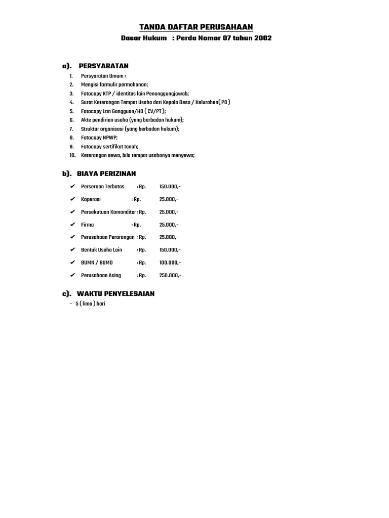 Tanda Daftar Perusahaan | PDF