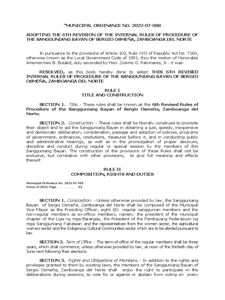 Internal Rules of Procedure | PDF | Quorum | Committee