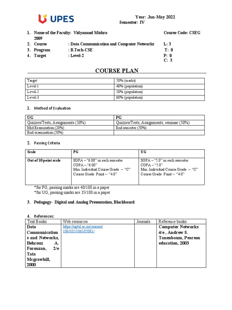 DCN Course Plan - CSEG 2009 - Updated | PDF | Computer Network ...