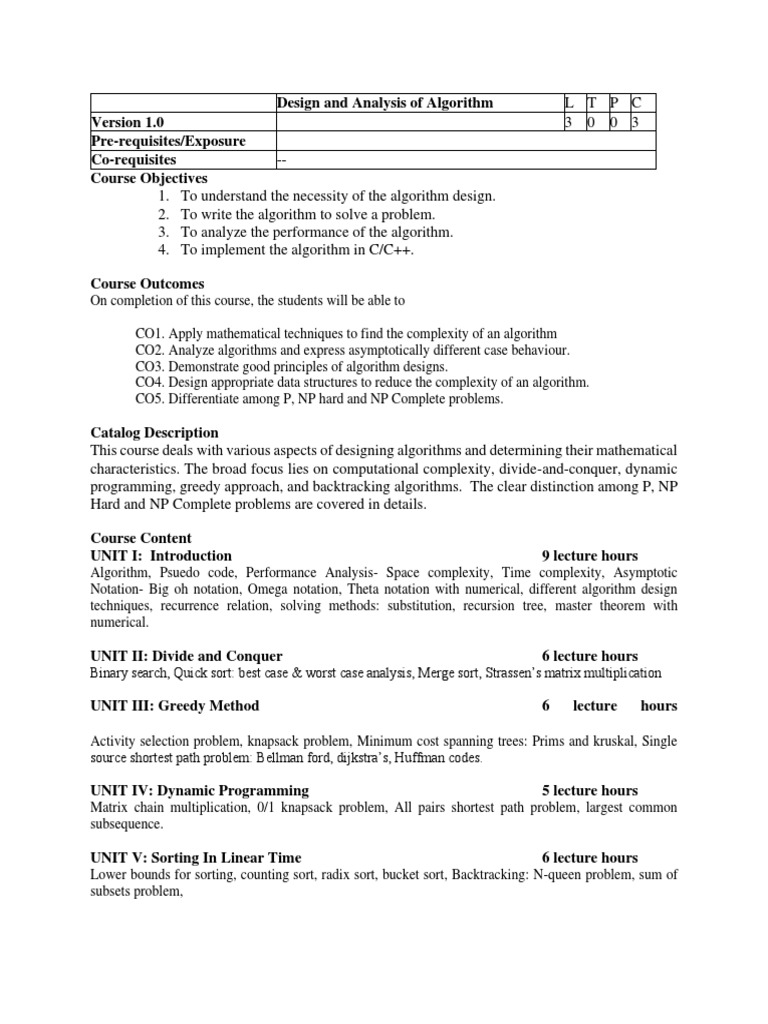 Algorithm Design & Analysis Course | PDF | Computational Complexity ...