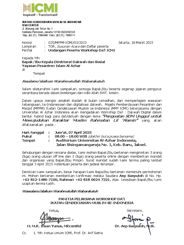 Undangan Peserta Ke Ka Dir Dakwah Al Azhar PDF
