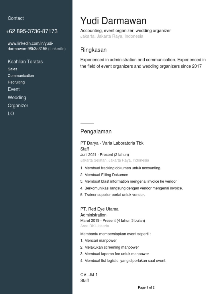 CV & Portofolio - Yudi Darmawan | PDF