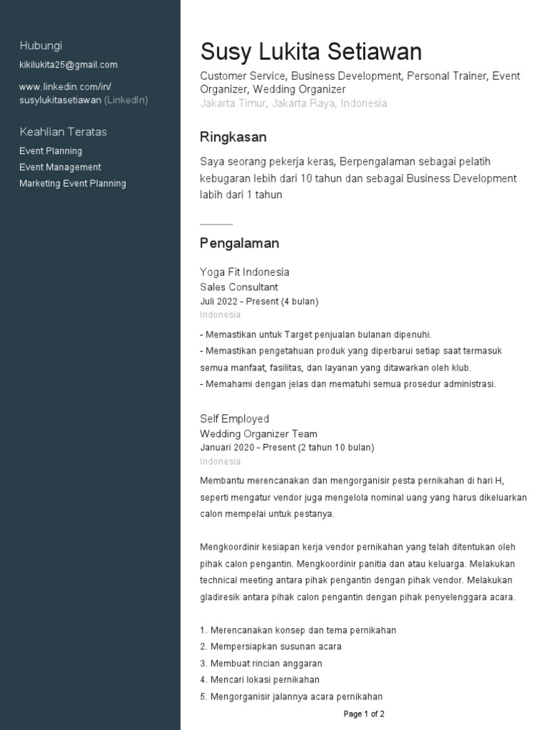 CV Susy Lukita Setiawan | PDF | Bisnis