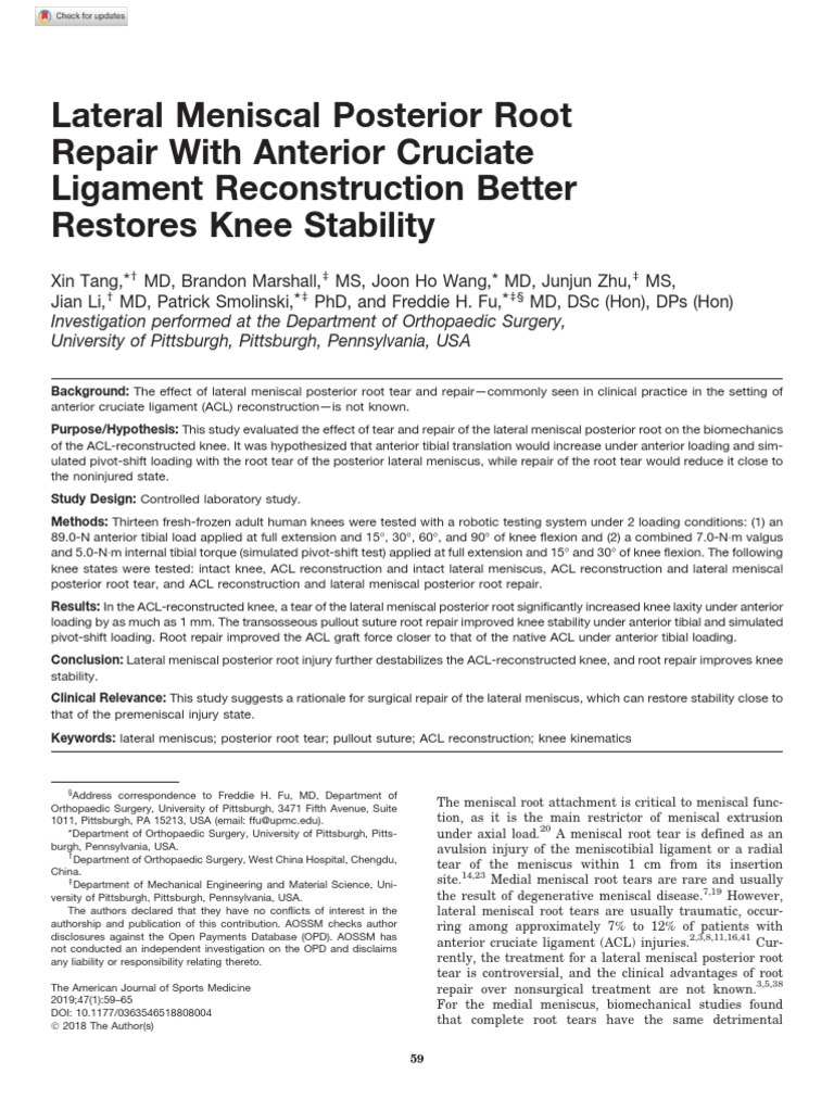 Lateral Meniscal Posterior Root Repair With Anterior Cruciate Ligament ... Lateral Meniscal Posterior Root Repair With Anterior Cruciate Ligament ...