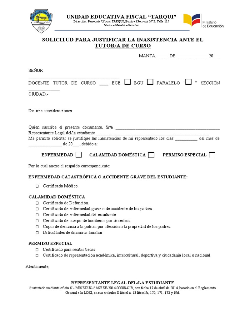 Formato de Justificacion de Inasistencias | PDF