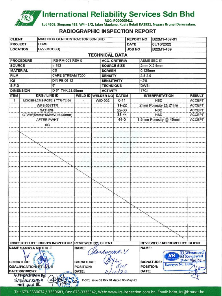 Radiography Report - PQT-011-TTR-R0 | PDF