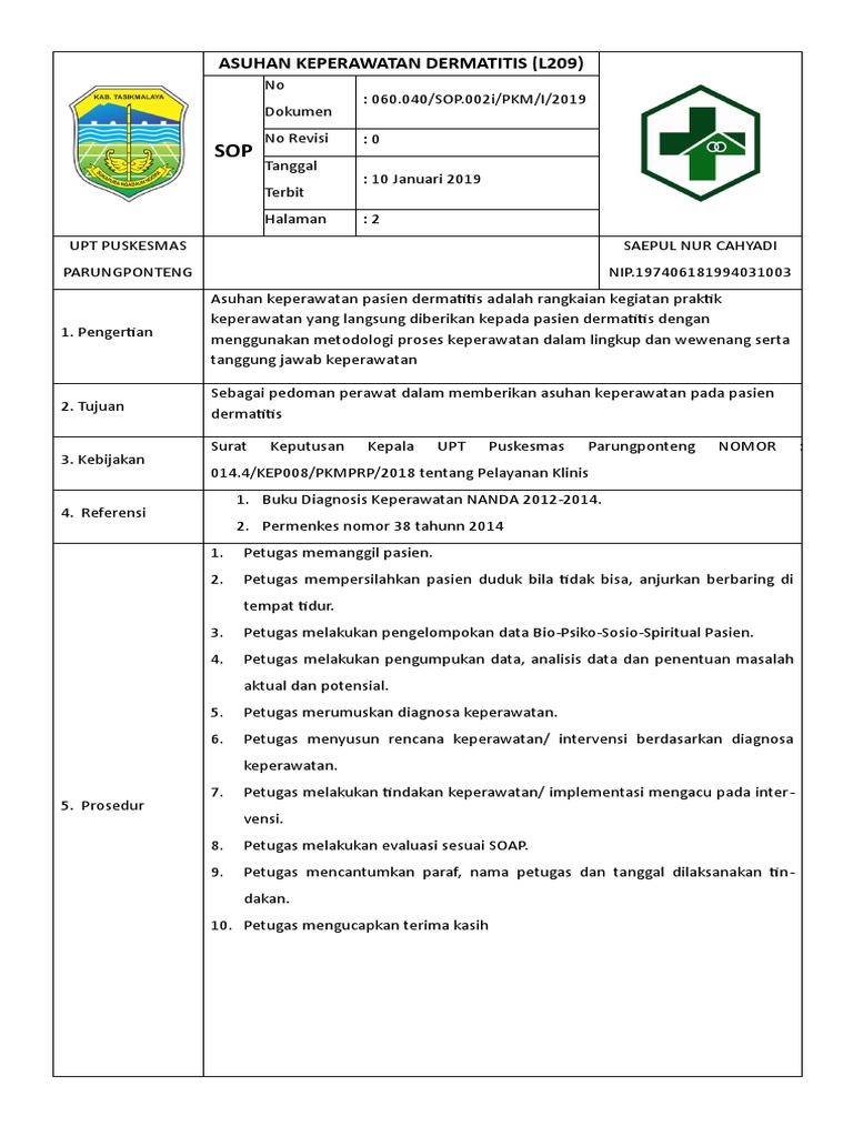 SOP ASKEP DERMATITIS Jadi | PDF