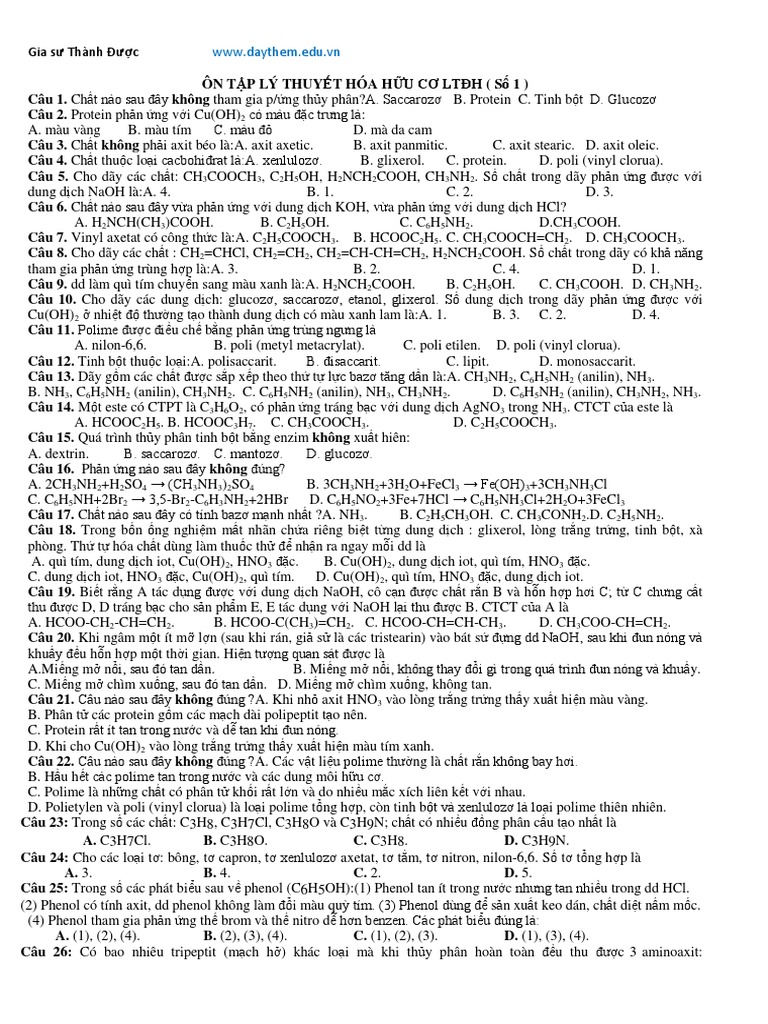 Ly Thuyet Hoa Huu Co Tong Hop On Thi Dai Hoc Ly Thuyet Hoa Huu Co Tong Hop On Thi DT | PDF