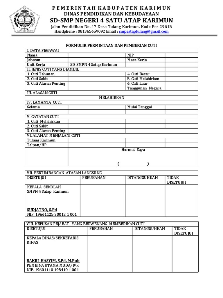 Formulir Permintaan Dan Pemberian Cuti | PDF Formulir Permintaan Dan Pemberian Cuti | PDF