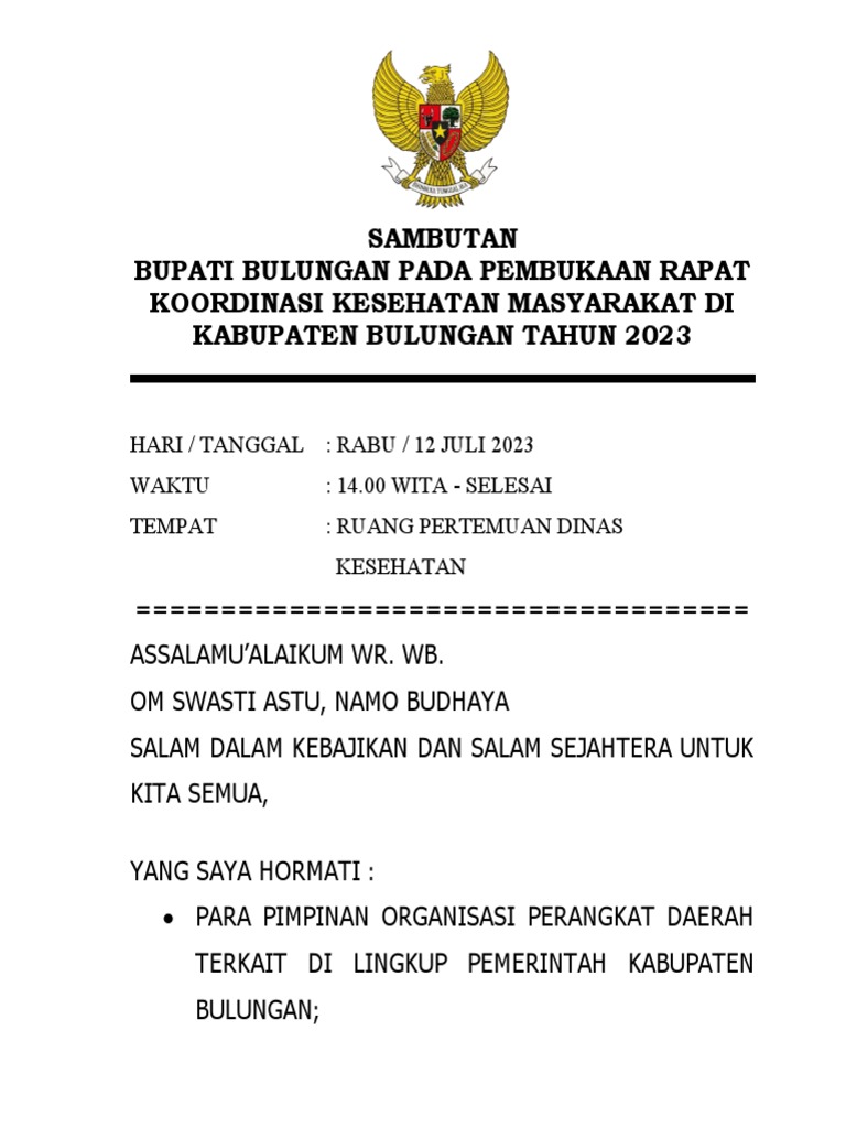 Sambutan Bupati Rakor Penurunan AKI AKB 2023 | PDF