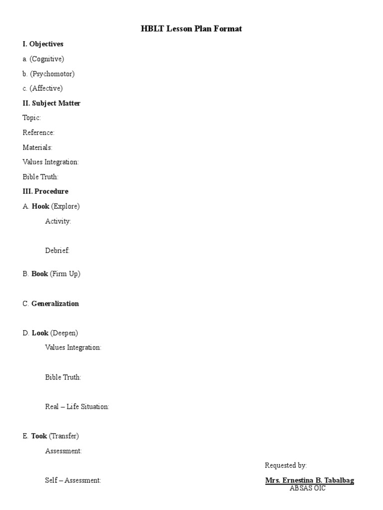 HBLT Lesson Plan Format | PDF