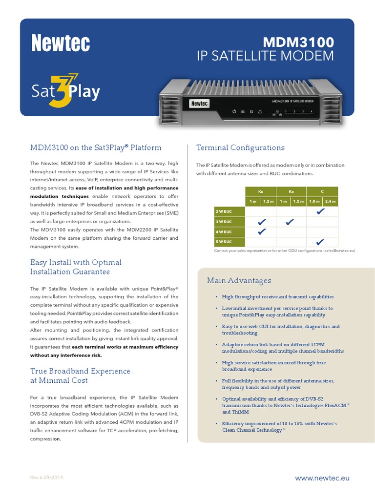 Datasheet - Modem Newtec-Mdm3100 | PDF