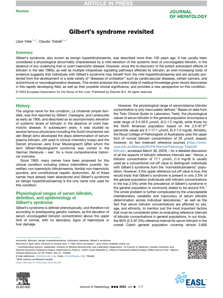 Gilbert Syndrome - Hepatology Journal (2023) L | PDF