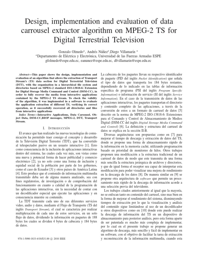 Design, Implementation and Evaluation of Data Carrousel Extractor Algorithm On MPEG-2 TS For ...