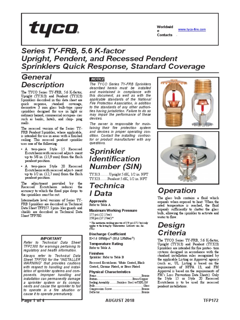 TYCO - FRB - SSU y Horiz - Cromo - K5 6 Media Pulgada - 175 Grados | PDF | Fire Sprinkler System ...