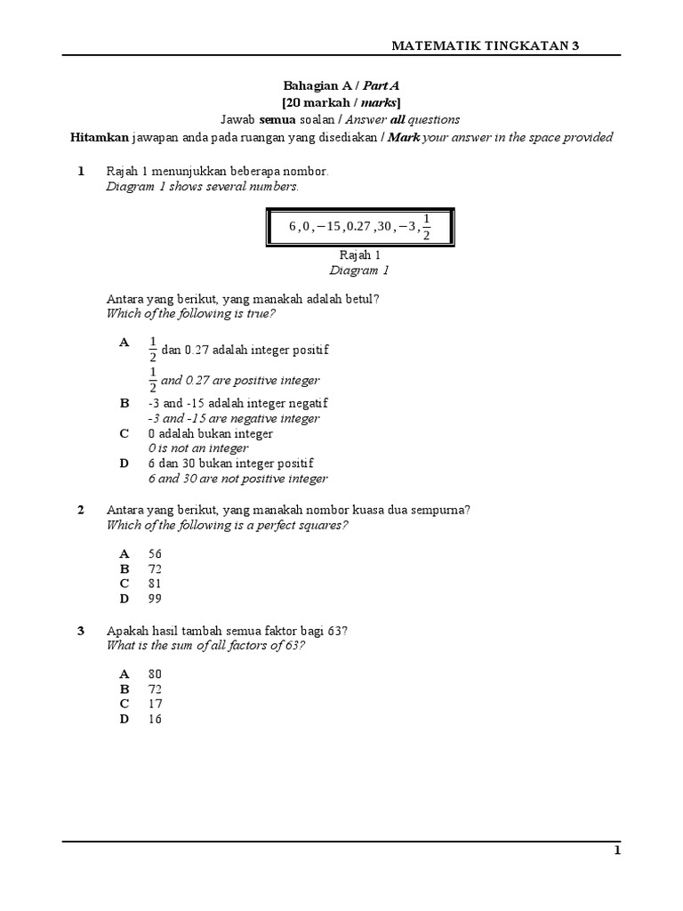Soalan PAT MT Ting 3-2021 | PDF