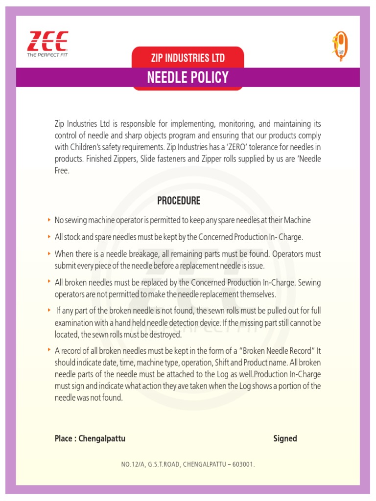 Needle Policy | PDF | Technology & Engineering