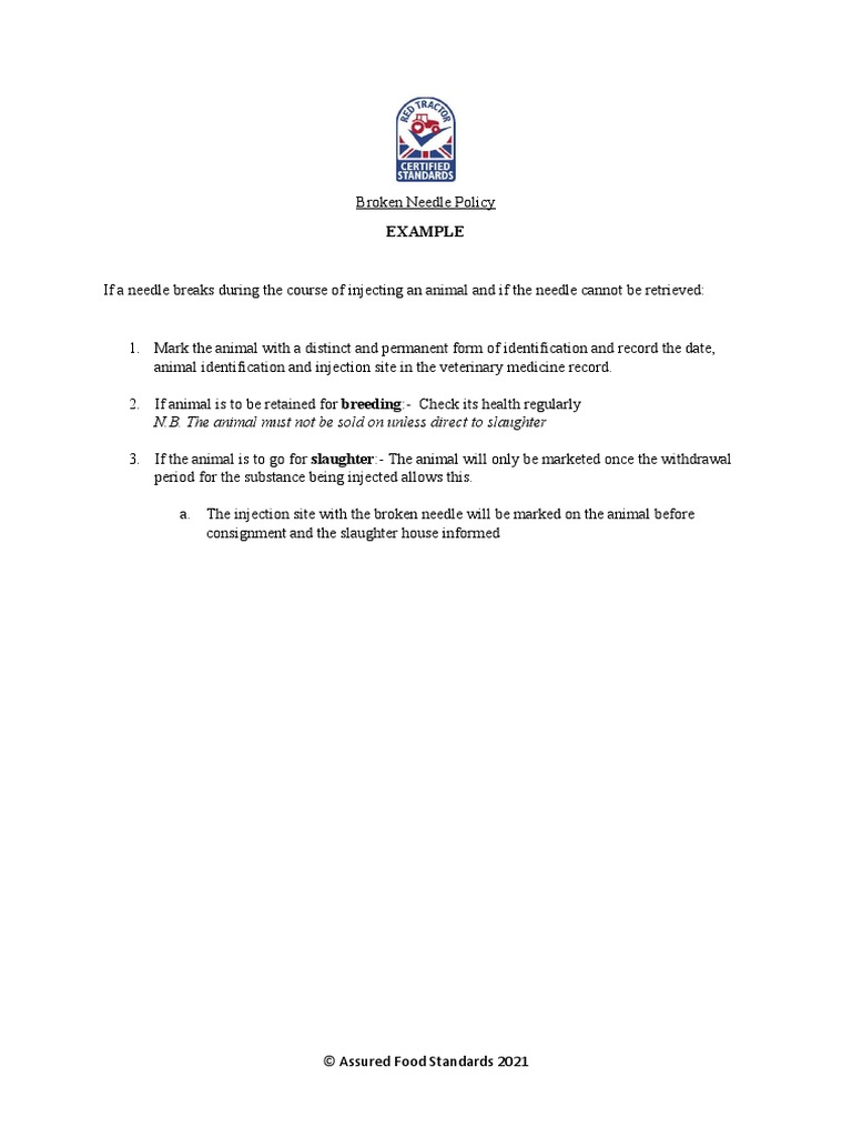 Broken Needle Policy | PDF