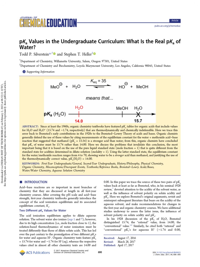 Pka Values in The Undergraduate Curriculum What Is The Real Pka of ...