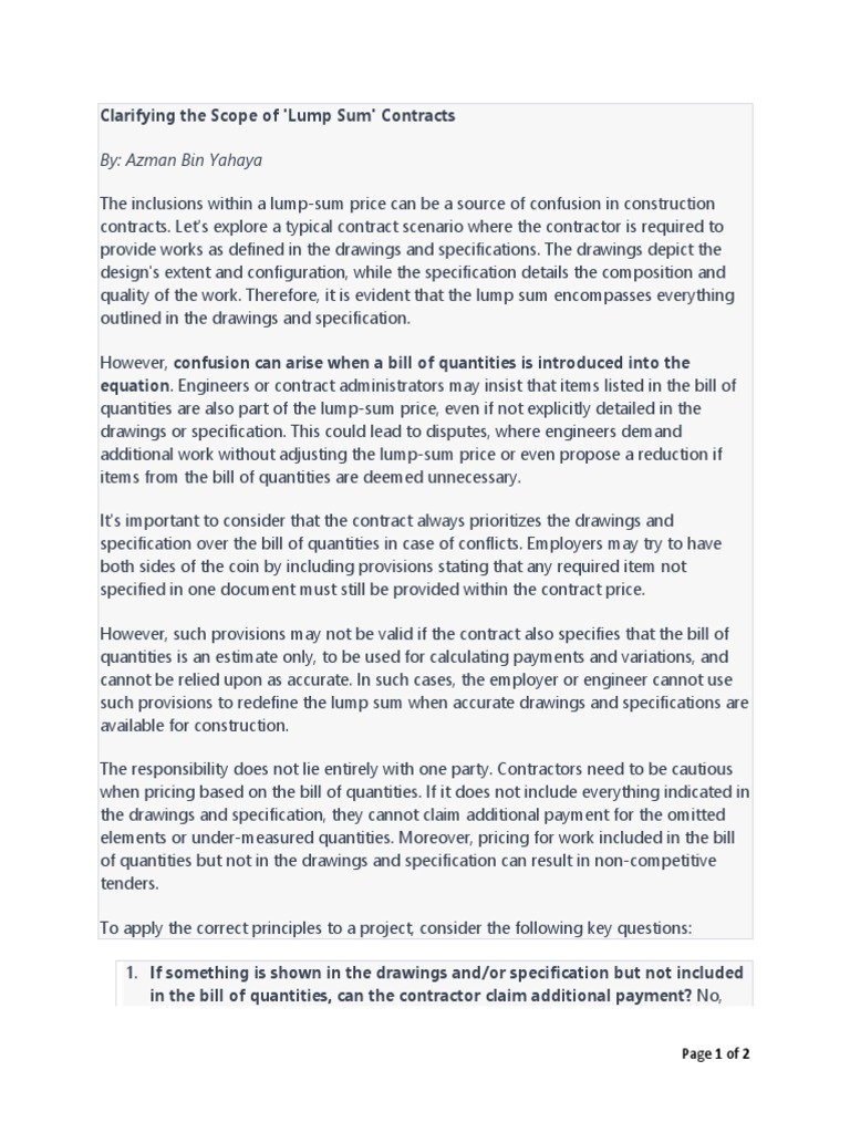 Clarifying The Scope of 'Lump Sum' Contracts | PDF