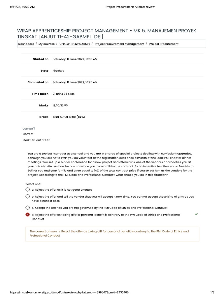 Quiz 10 Project Procurement Management Pdf